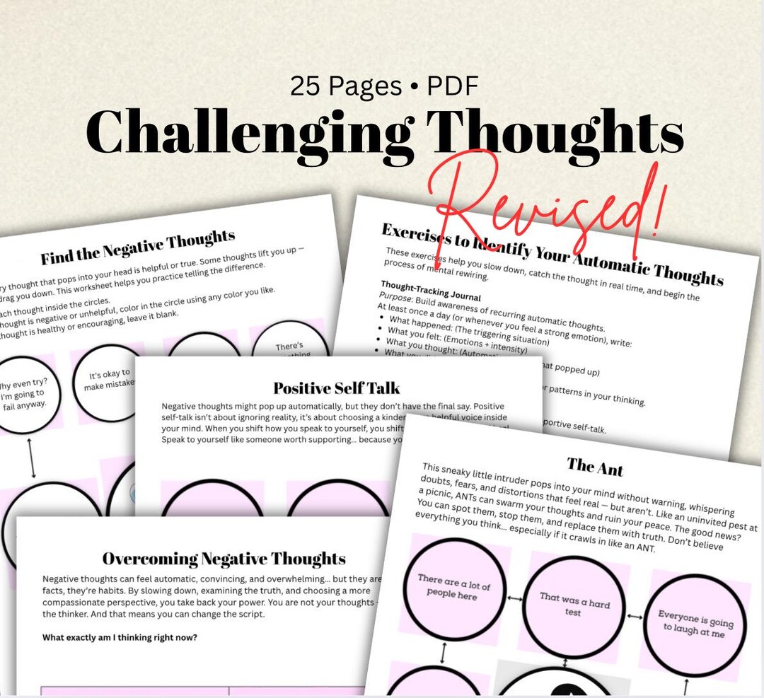 Coping With Challenging Thoughts CBT Worksheets Self Awareness Self ...