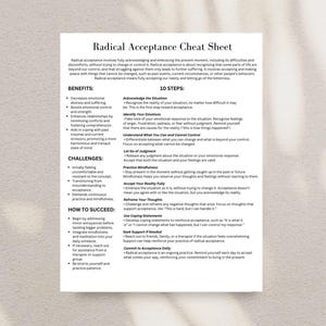 Radical Acceptance Cheat Sheet DBT Dialectical Behavioral Therapy ...