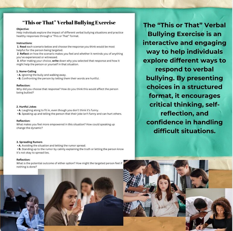 Verbal Bullying Coping Skills Workbook Printable Self-esteem ...
