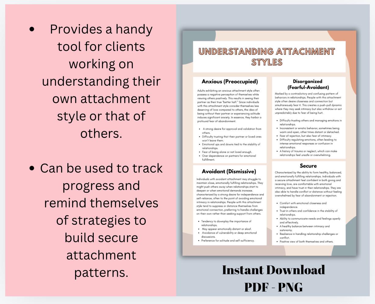 Understanding Attachment Styles Cheat Sheet Attachment Theory Handout ...