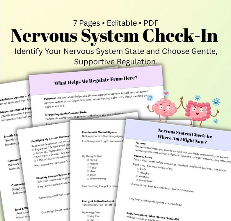 Nervous System Check-in Worksheets, Emotional Regulation Tools (PDF ...