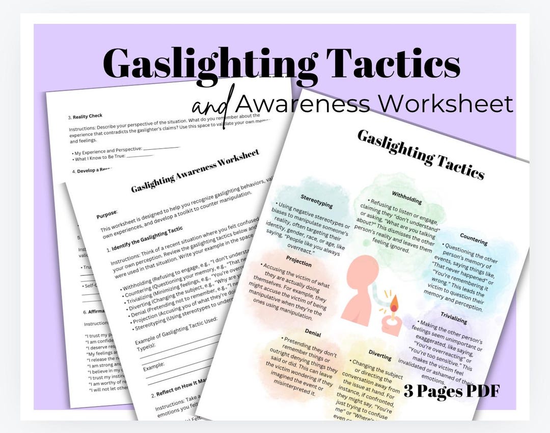 Gaslighting Tactics Worksheet: Identify Manipulation, Therapy Tool (PDF ...