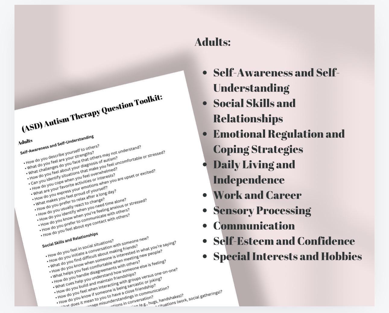 Autism Spectrum Therapy Questions ASD Toolkit for Adults Teens, and Children Therapist Toolkit ...