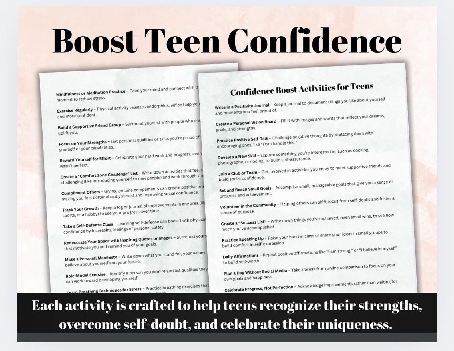 Teen Confidence Boost Activities Guide to Build Self Confidence in ...