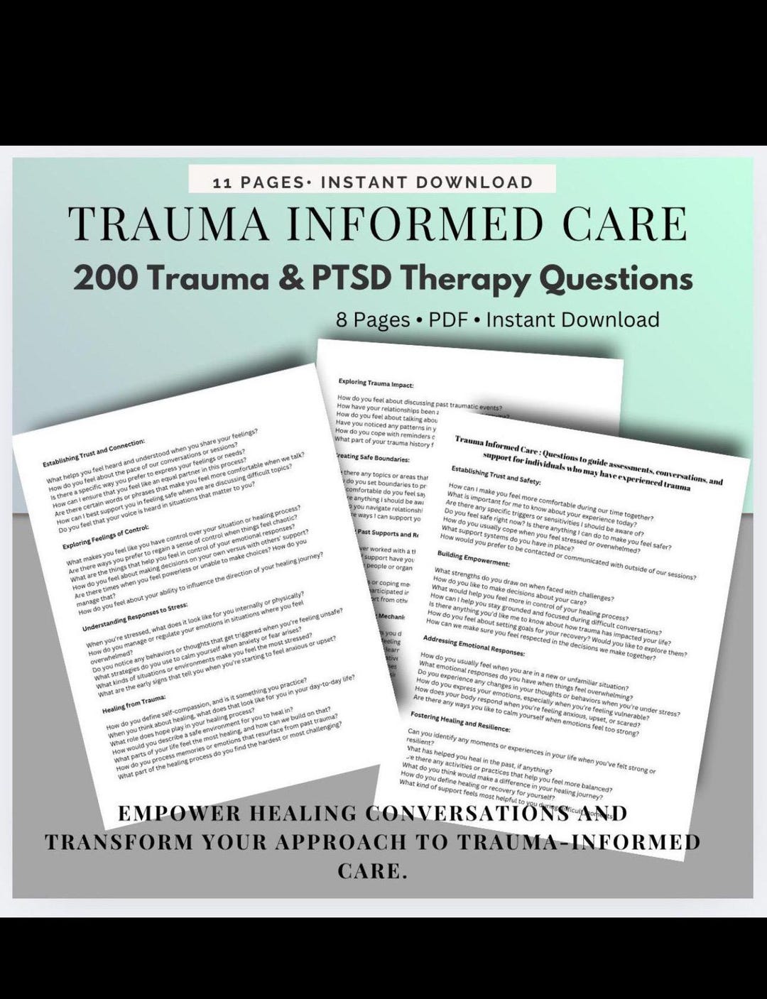 Trauma Informed Care Therapy Questions Trauma Therapy Questions Bundle ...