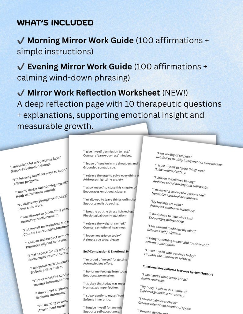 Mirror Work Bundle Digital Self-care Therapist Pack Affirmations, Self ...