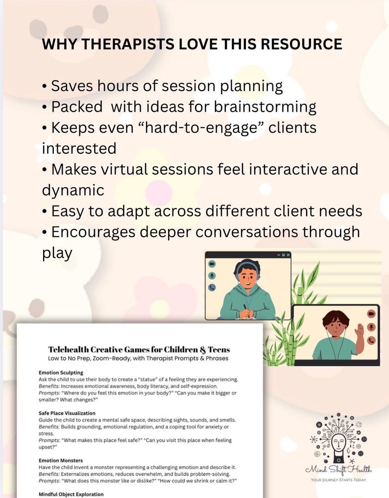 Telehealth Therapy Games for Kids & Teens (ages 9–14) (PDF Download) - Etsy