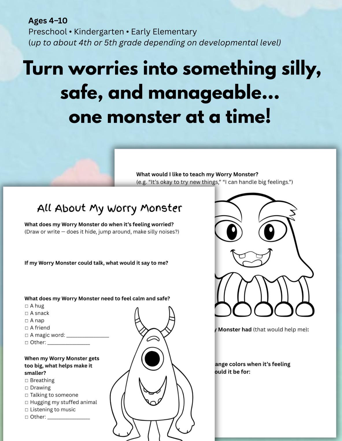 Worry Monster Activity Pack: Kids Anxiety & Emotion Regulation (PDF ...