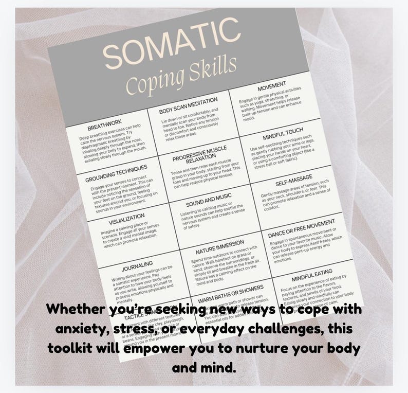 Somatic Therapy Coping Skills Chart: Emotional Regulation (PDF, PNG) - Etsy