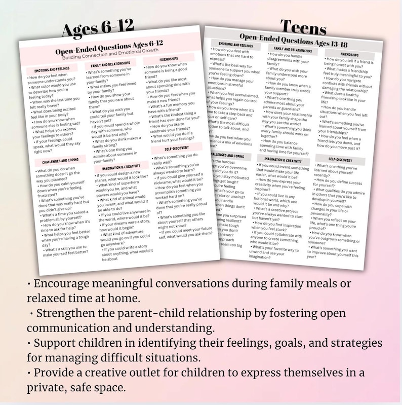 SEL Conversation Starter Cards for Kids & Teens Open Ended Questions ...