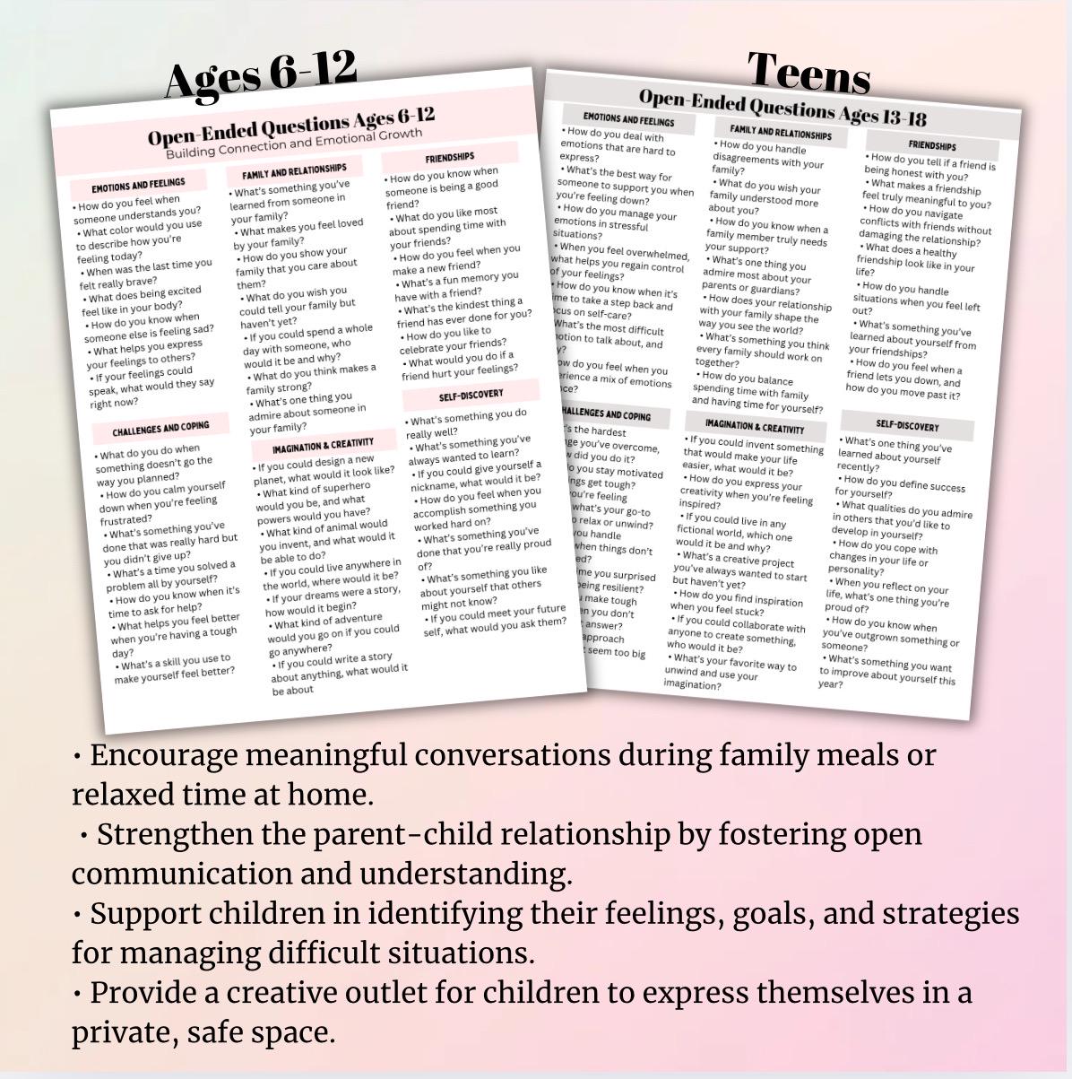 SEL Conversation Starter Cards for Kids & Teens Open Ended Questions ...