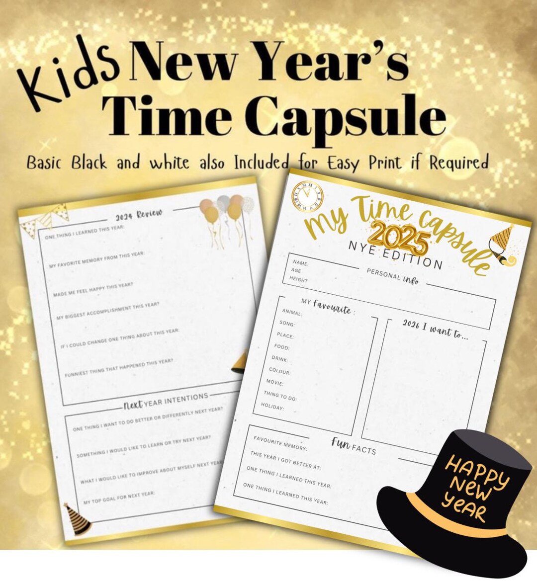 Kids New Year Time Capsule Worksheet: NYE Activity (PDF Download) - Etsy