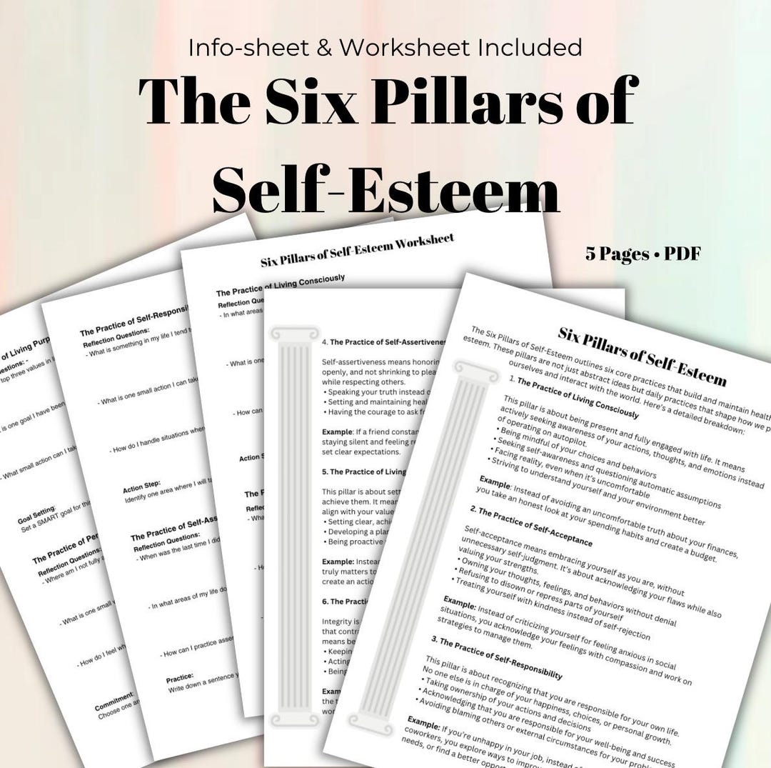 Six Pillars of Self-esteem Bundle Guided Worksheet Info Sheet for ...