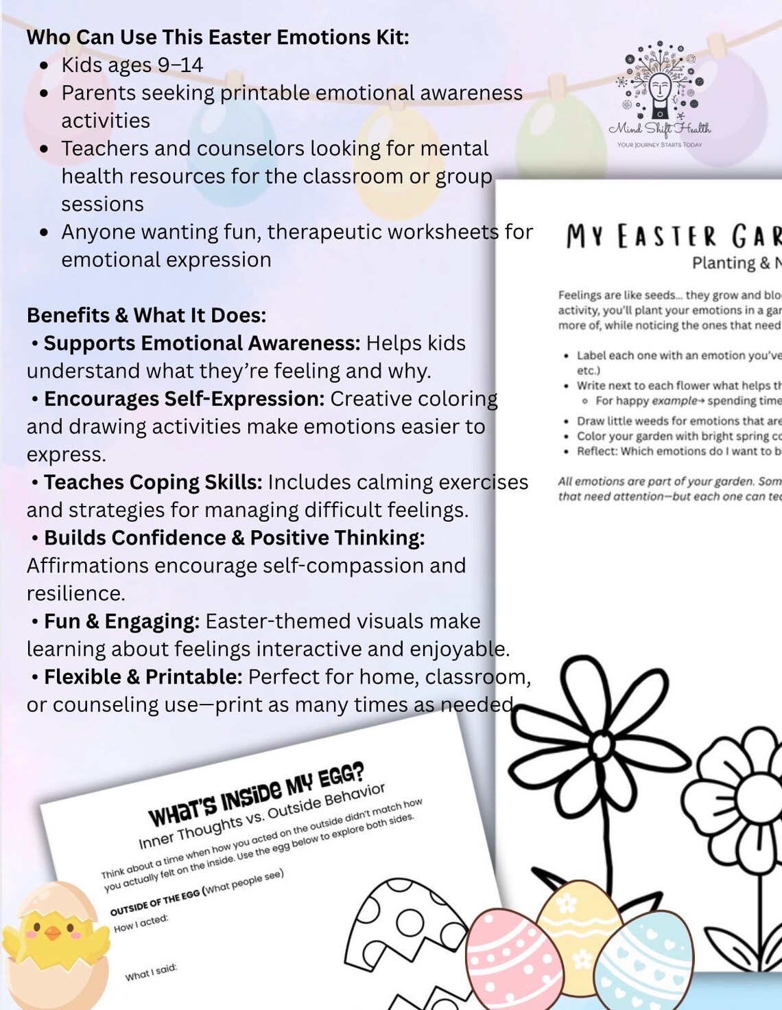Easter Emotions Kit: Printable Mental Health Worksheets for Kids (ages ...