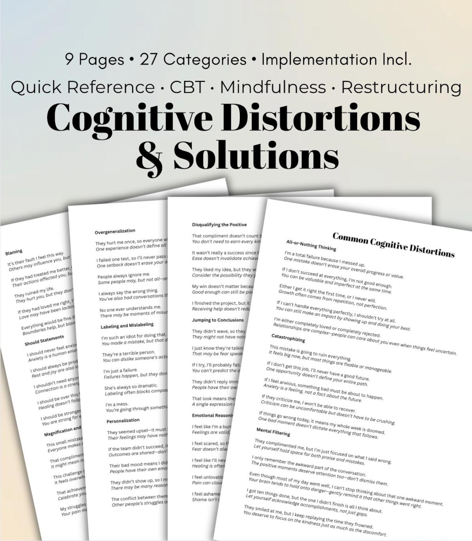 Cognitive Distortions Cheat Sheets Cognitive Distortions With Solutions ...