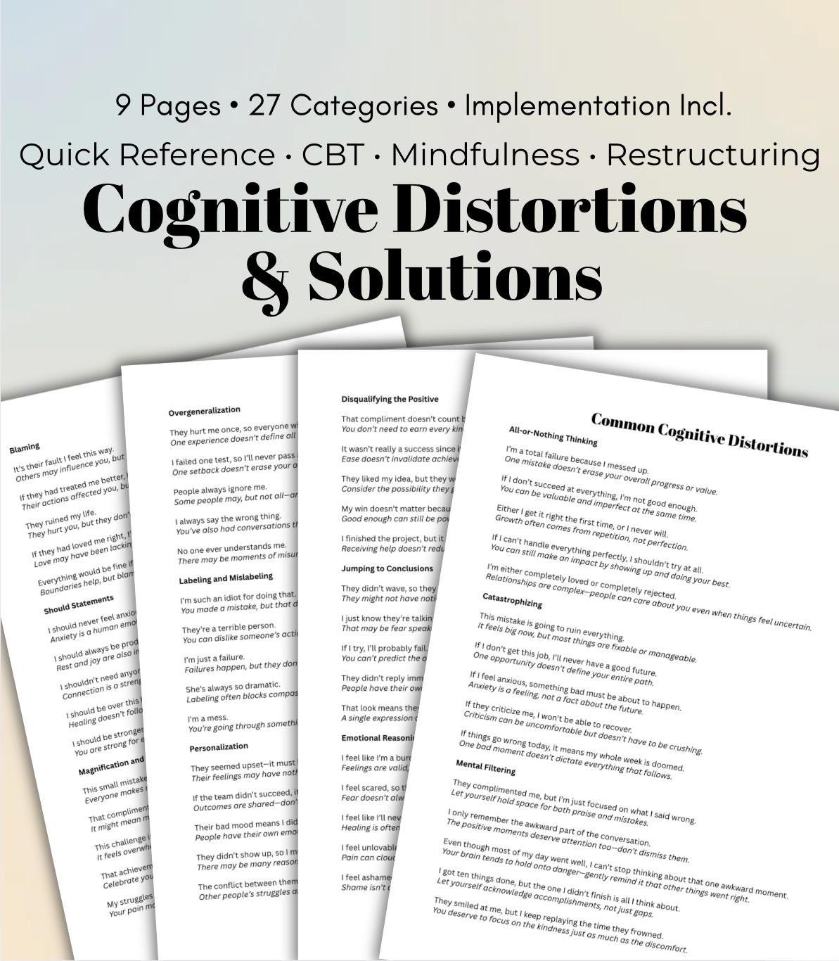 Cognitive Distortions Cheat Sheets Cognitive Distortions With Solutions ...