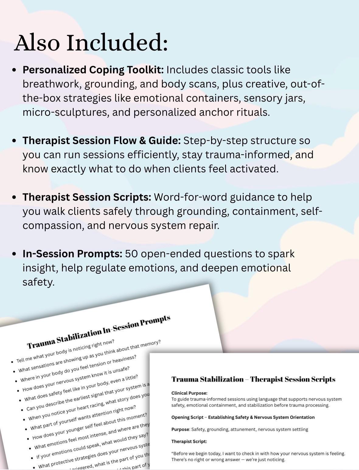 Trauma Stabilization Emotional Safety Toolkit for Therapists Client ...