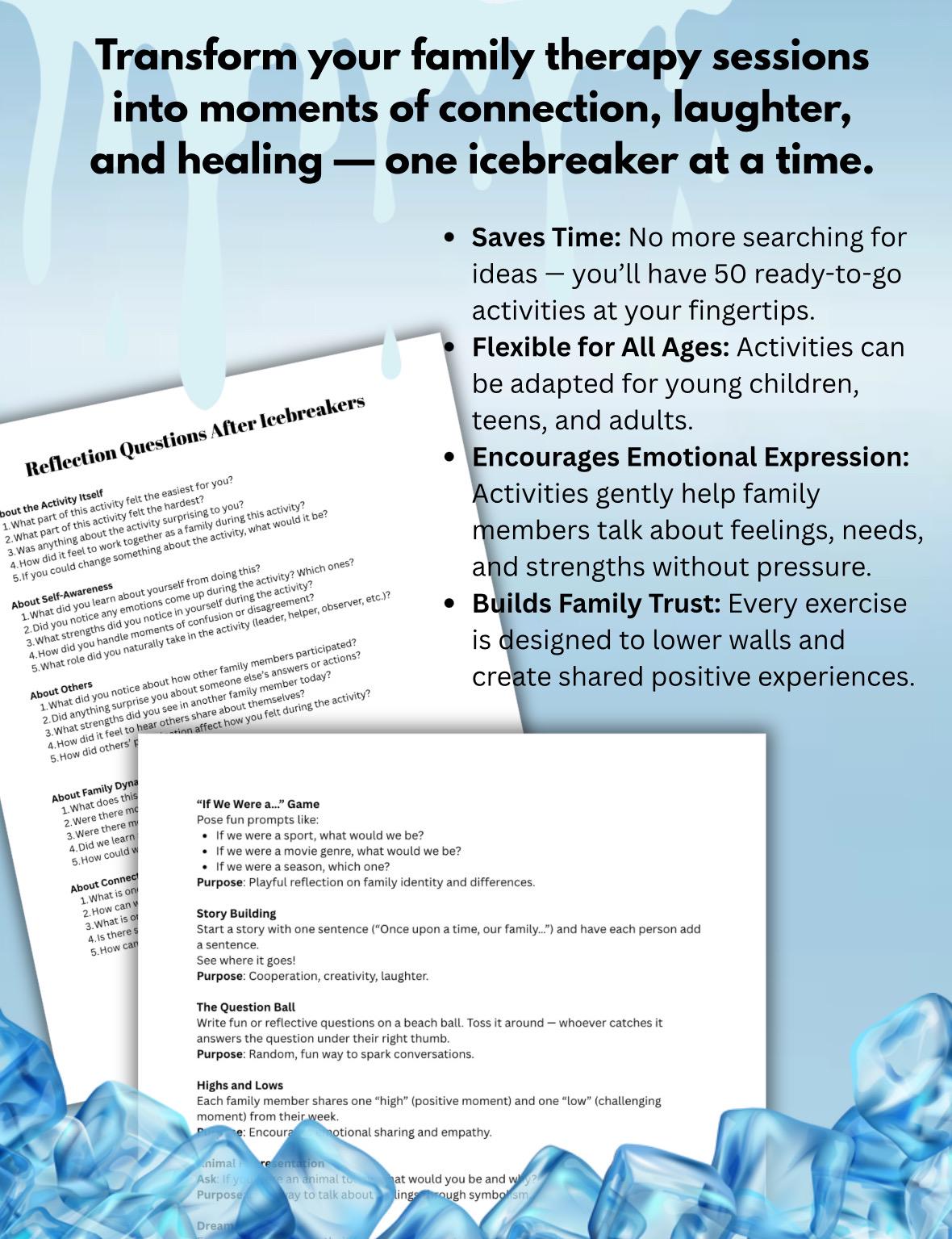 Family Therapy Ice Breakers With Reflection Questions for in Session ...