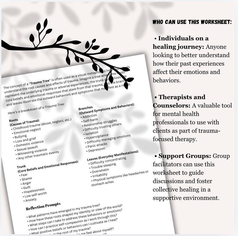 Printable Trauma Tree Worksheet for Reflection and Emotional Healing ...