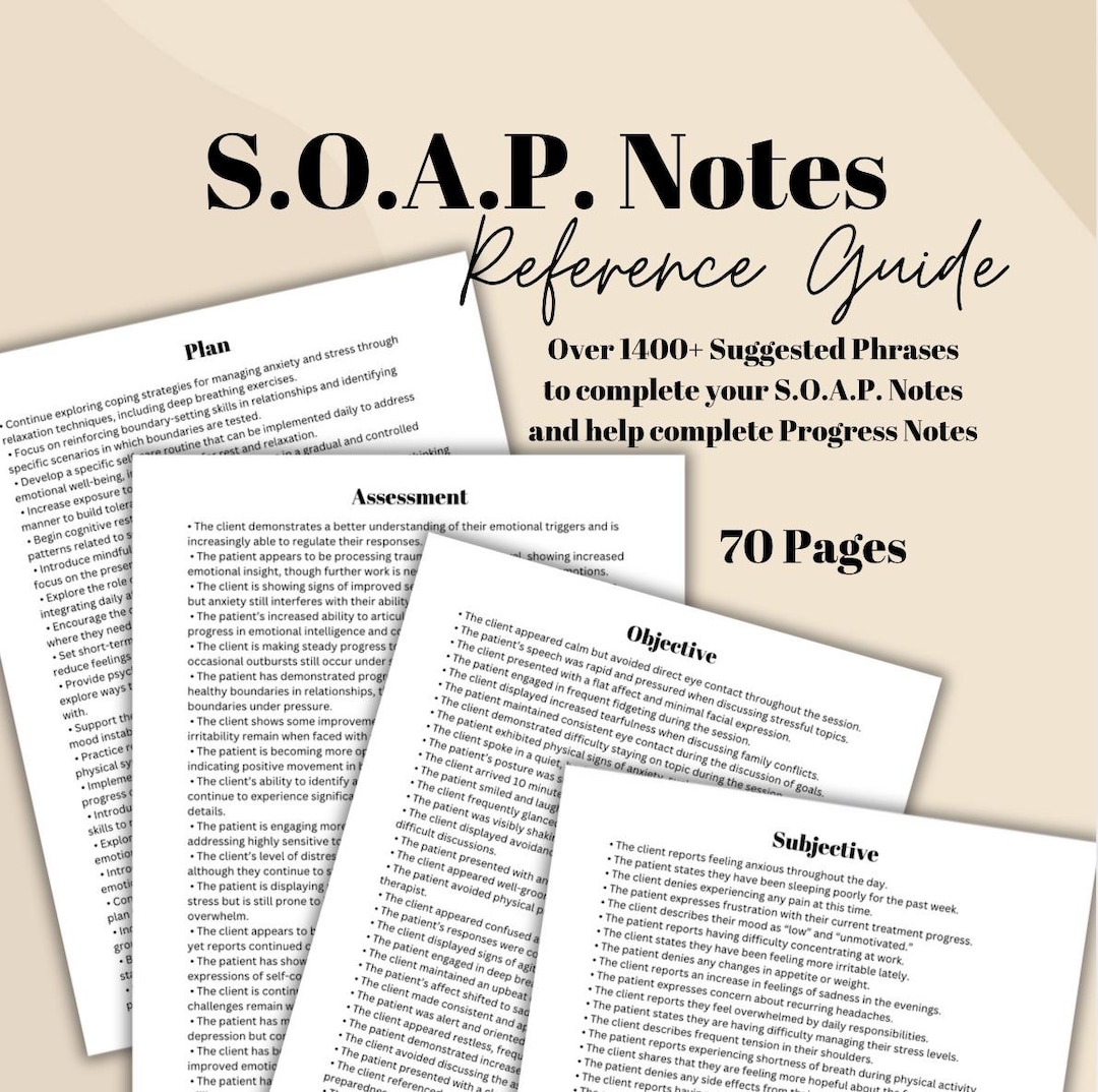 SOAP Notes Sentence Examples for Therapy Notes Progess Notes Therapist ...