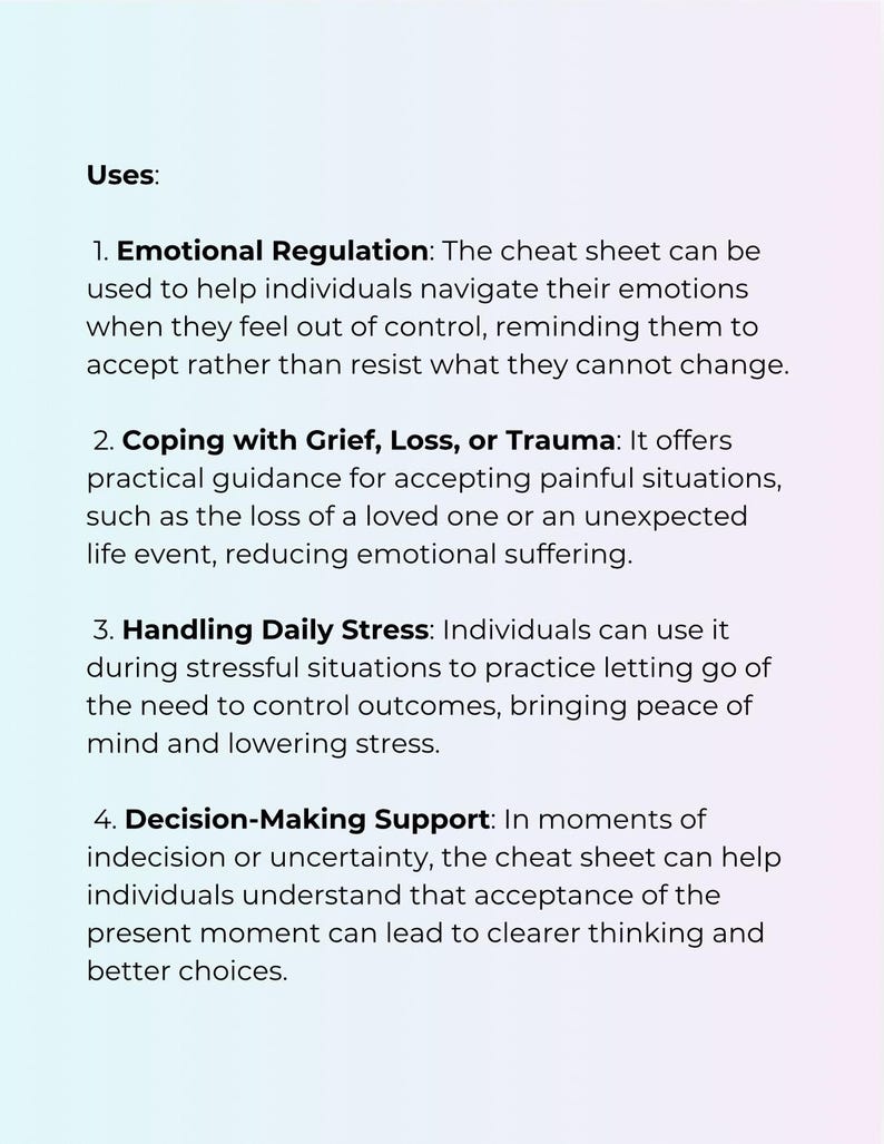 Radical Acceptance Cheat Sheet DBT Cheat Sheet Dialectical Behavioral ...