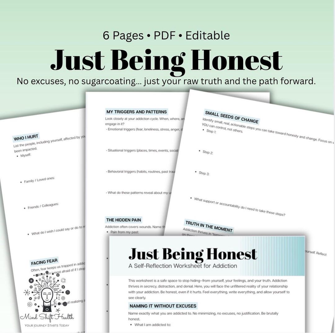 Addiction Recovery Self-reflection Worksheet Just Being Honest With ...