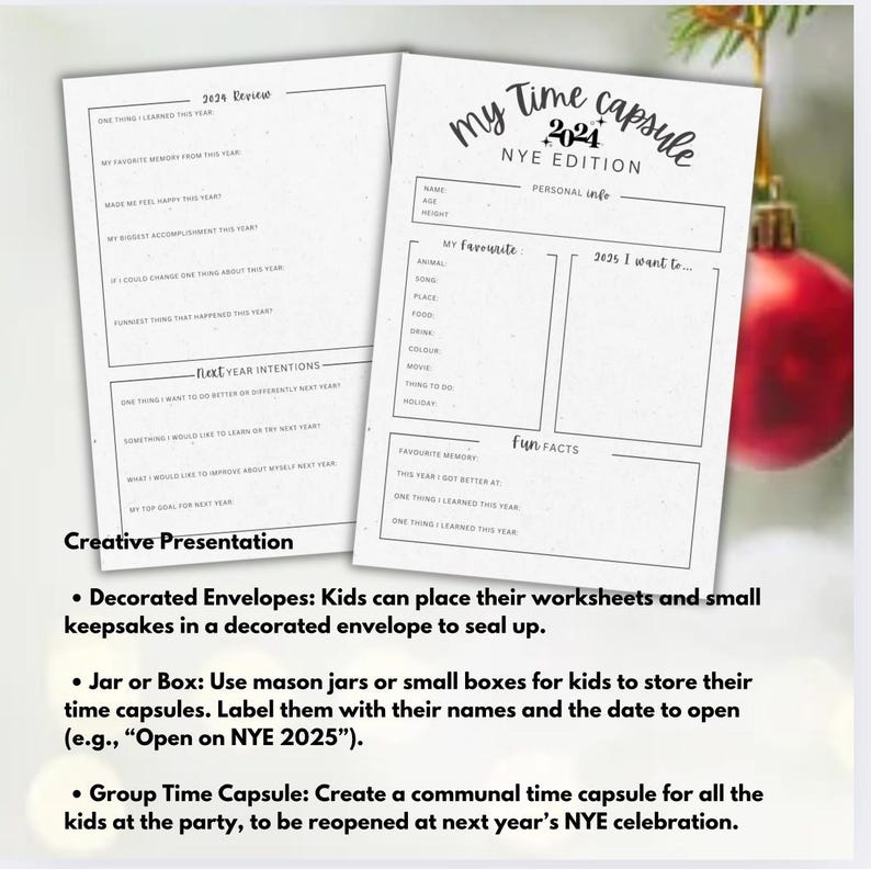 Kids New Year Time Capsule Worksheet: NYE Activity (PDF Download) - Etsy
