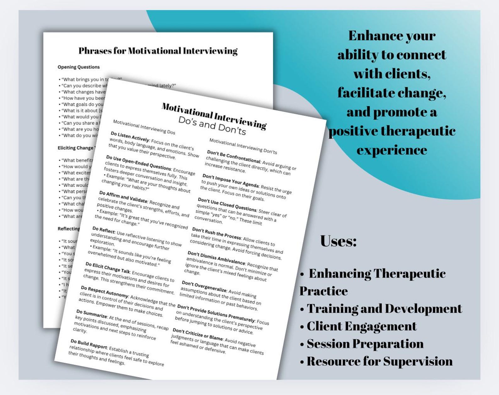 Motivational Interviewing Cheat Sheets for MI Therapist Manage Client ...