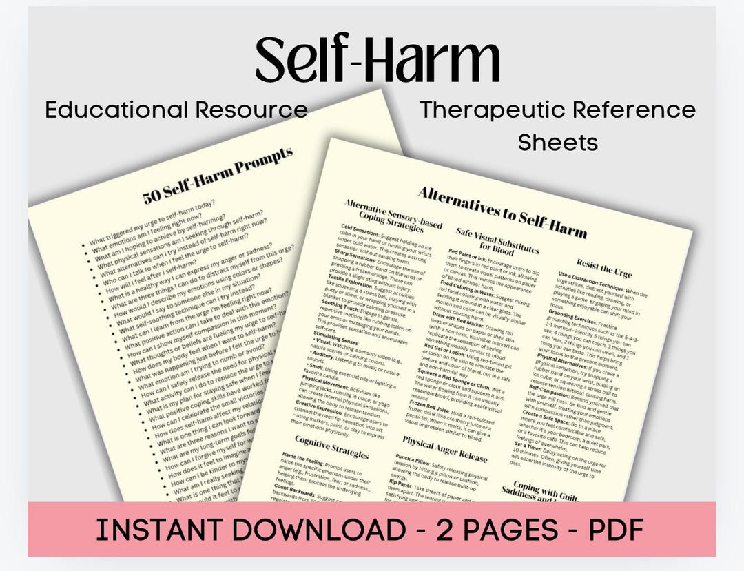 Self Harm Alternatives Worksheet Self Harm Journal Prompts Therapist ...