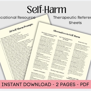 Self Harm Alternatives Worksheet Self Harm Journal Prompts Therapist ...