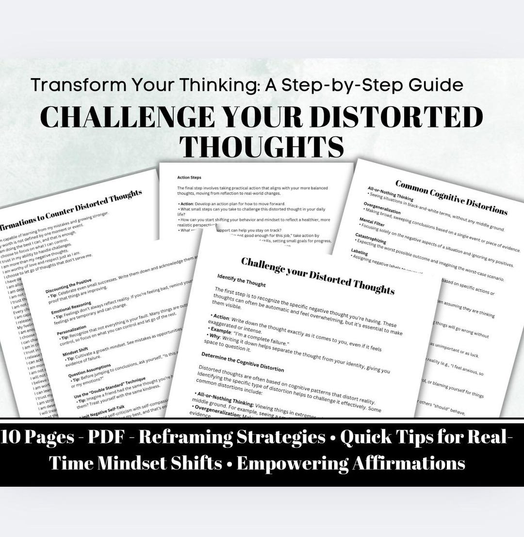 Distorted Thoughts Mindset Reset Tool Reframing Strategies Cognitive ...