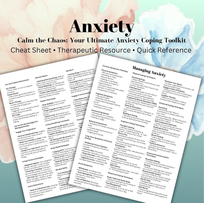 Anxiety Coping Skills Cheat Sheet Symptoms & Coping Strategies Guide Therapeutic Resource ...