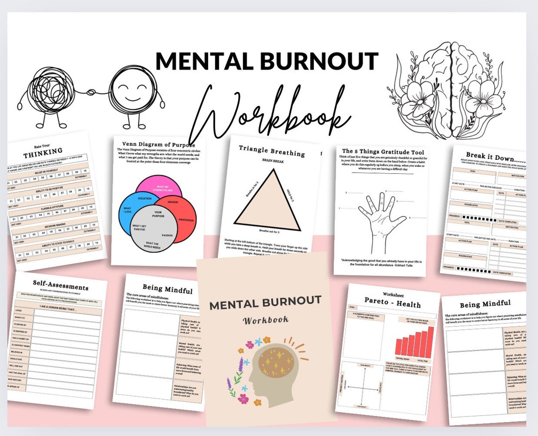 Burnout Worksheets Prevention Self Care Workbook for Mental Wellness ...