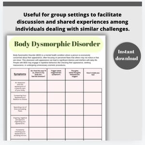 Body Dymorphic Disorder BDD Coping Worksheet Negative Body Image ...