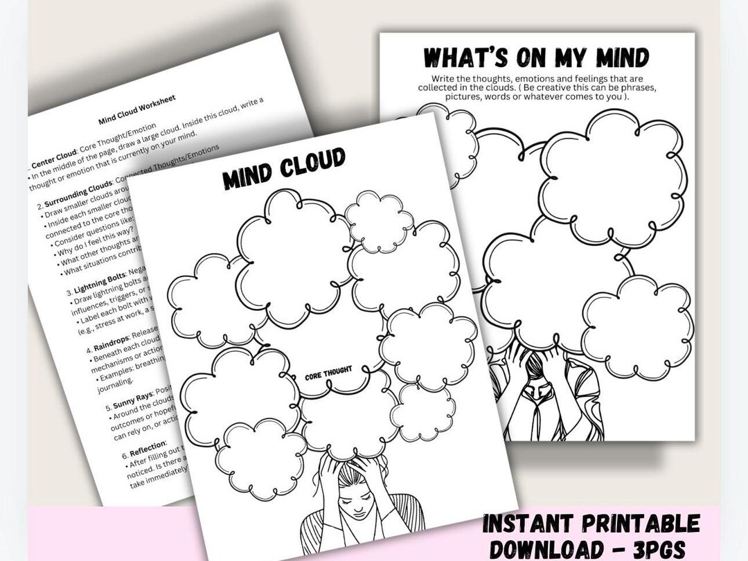 Mind Cloud Therapy Worksheet | Thoughts & Emotions (PDF) - Etsy