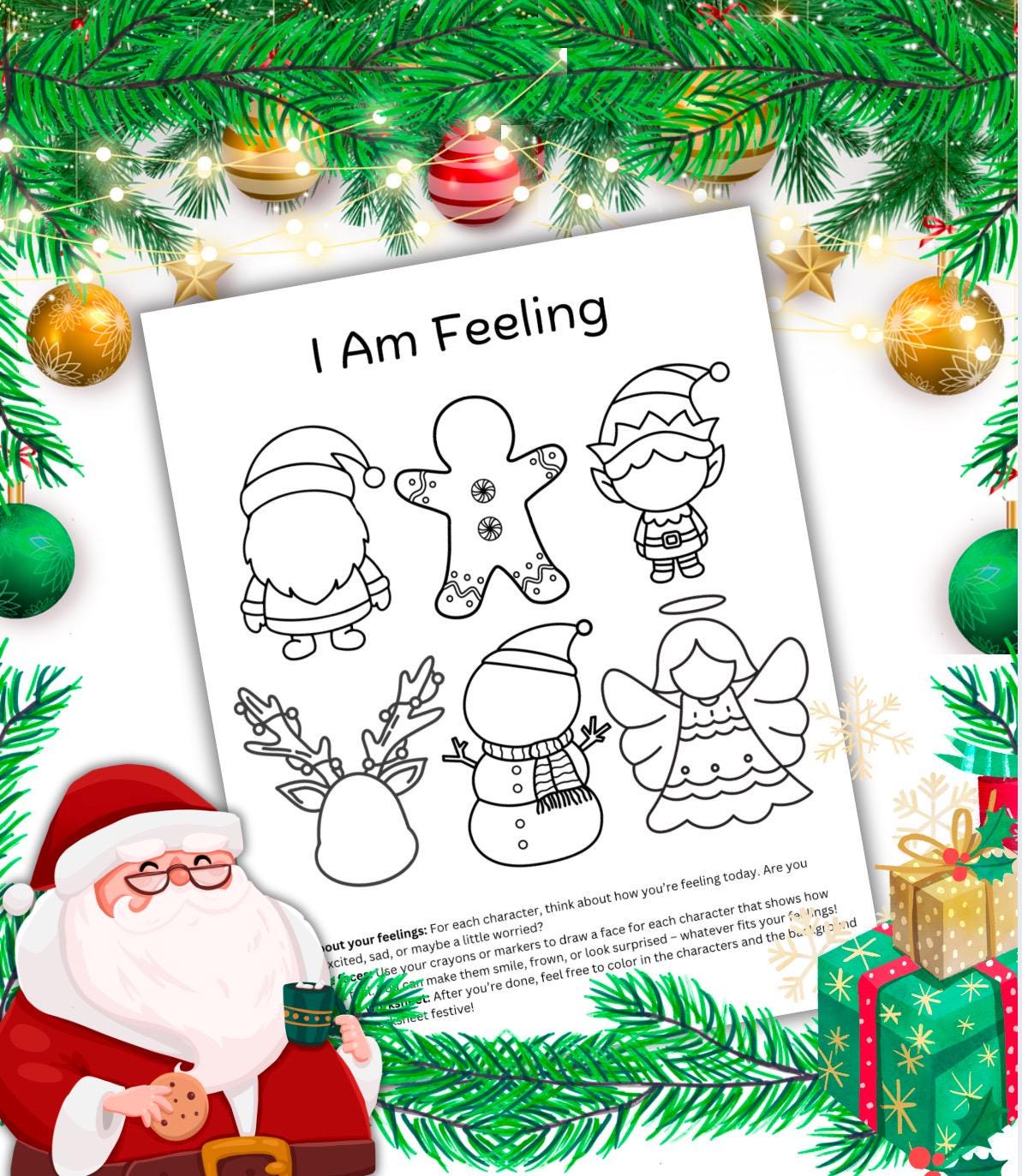 Kids Christmas Art Activity Feelings Holiday Characters Drawing ...