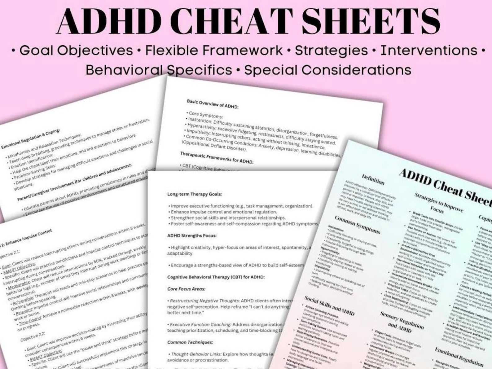 ADHD Cheat Sheet Bundle, Therapist & Parent Resources (PDF) - Etsy