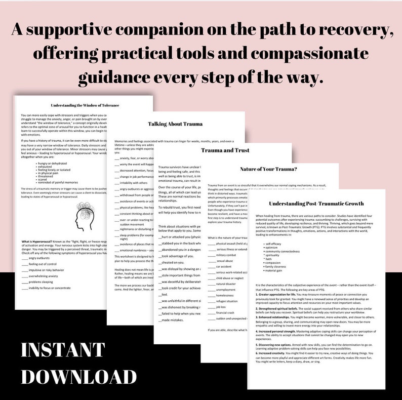 Trauma Worksheets and PTSD Workbook CBT Printable Exercises Coping ...