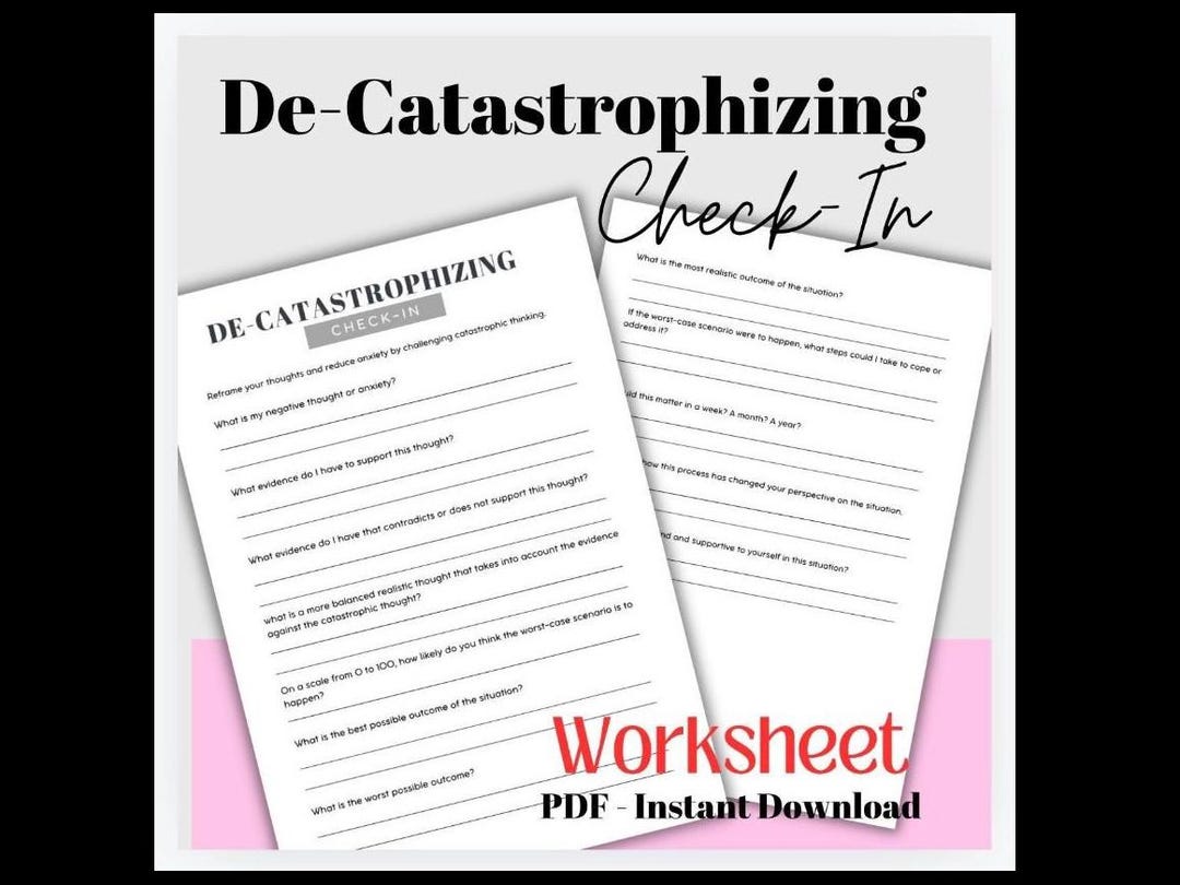 Decatastrophizing Worksheet Catastrophic Thinking CBT Therapist Tool to ...