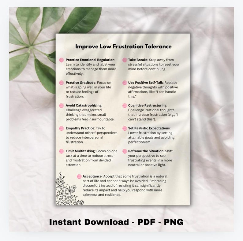 Resolve Frustration Tolerance Building Patience Therapy Handout Daily ...