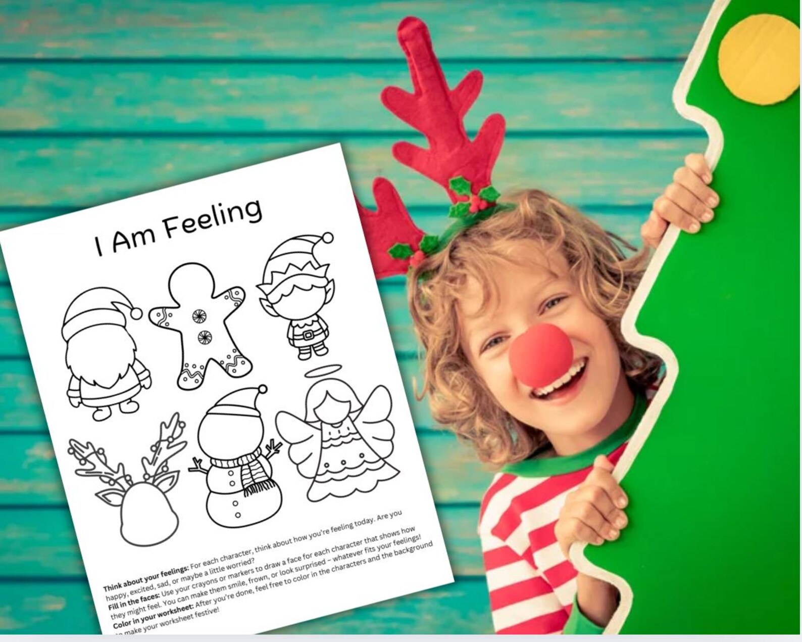 Kids Christmas Art Activity Feelings Holiday Characters Drawing ...