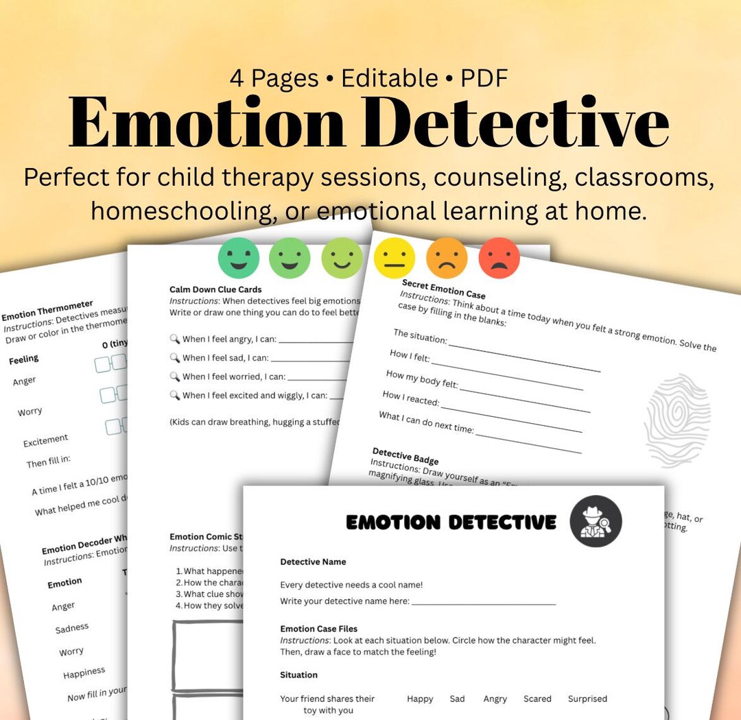Emotion Detective Worksheet: Fun Therapy Tool for Kids (PDF) - Etsy