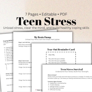 Teen Stress & Brain Dump Worksheets Printable Mental Health Workbook ...