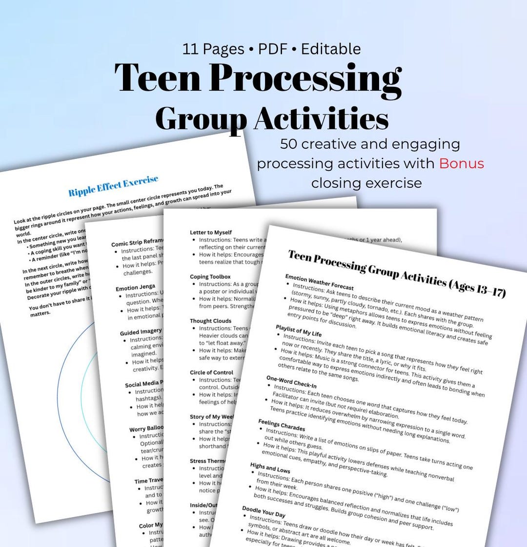 Teen Therapy Group Activities PDF 50 SEL Exercises, Social-emotional ...