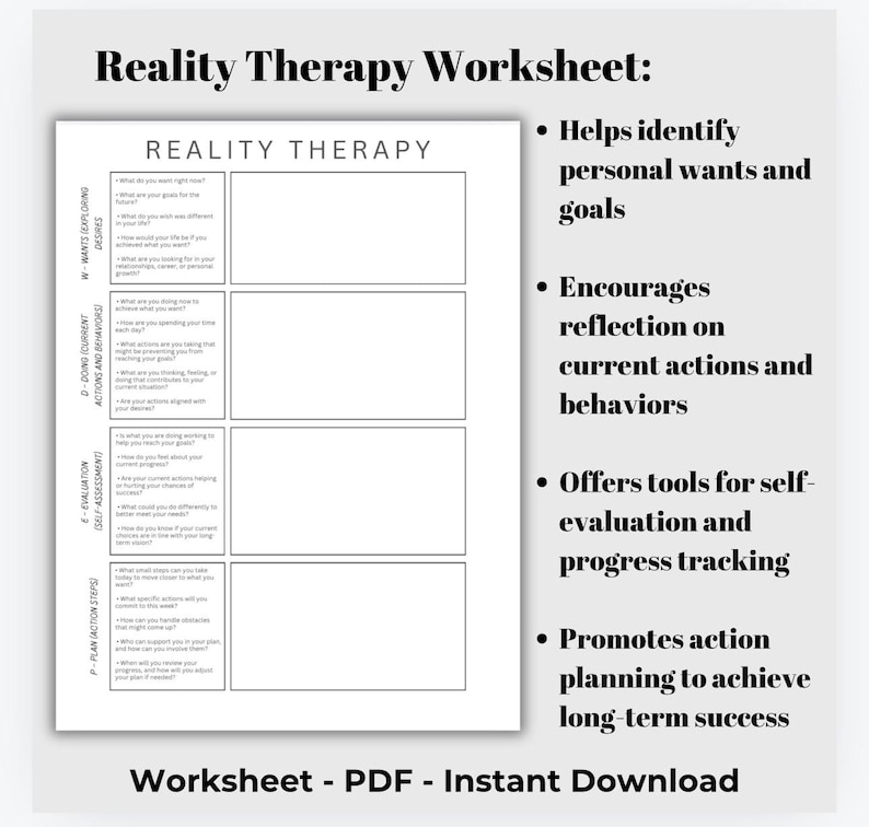 Reality Therapy Worksheet: WDEP Self-reflection Tool (digital Download ...