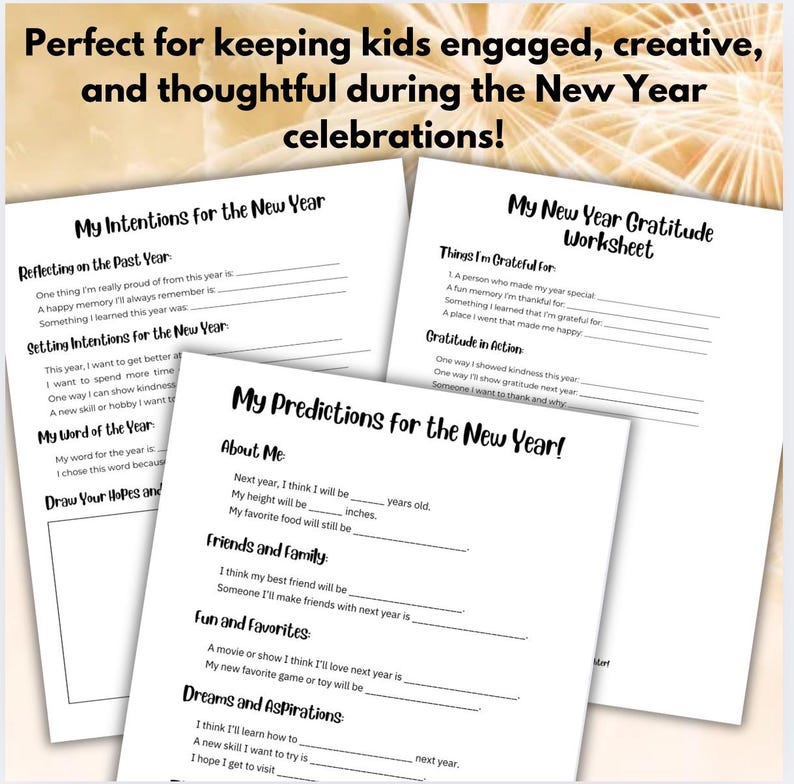 Kids' NYE Activity Pack: Countdown Clocks, Gratitude, 2026 Intentions ...