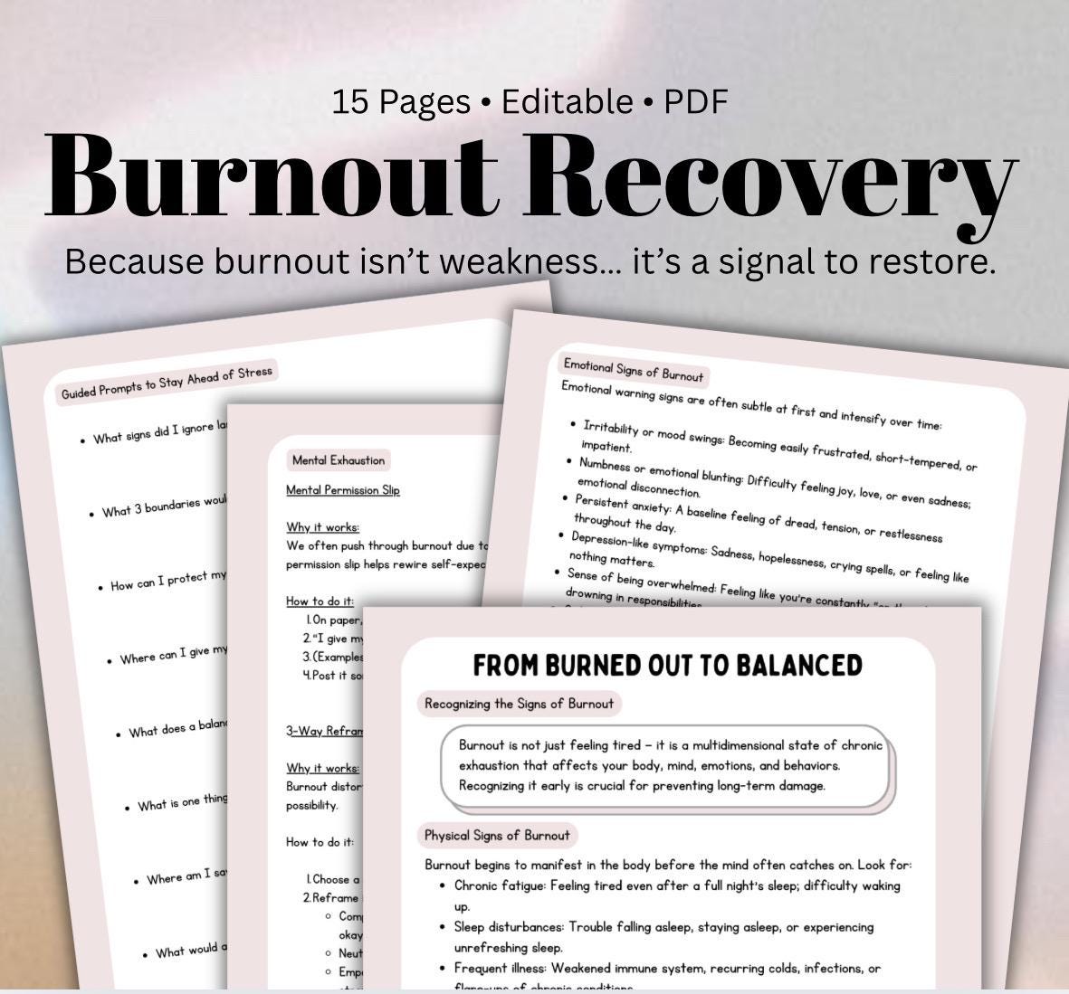 Burnout Recovery Blueprint Self-care Guide With Prompts Affirmations ...
