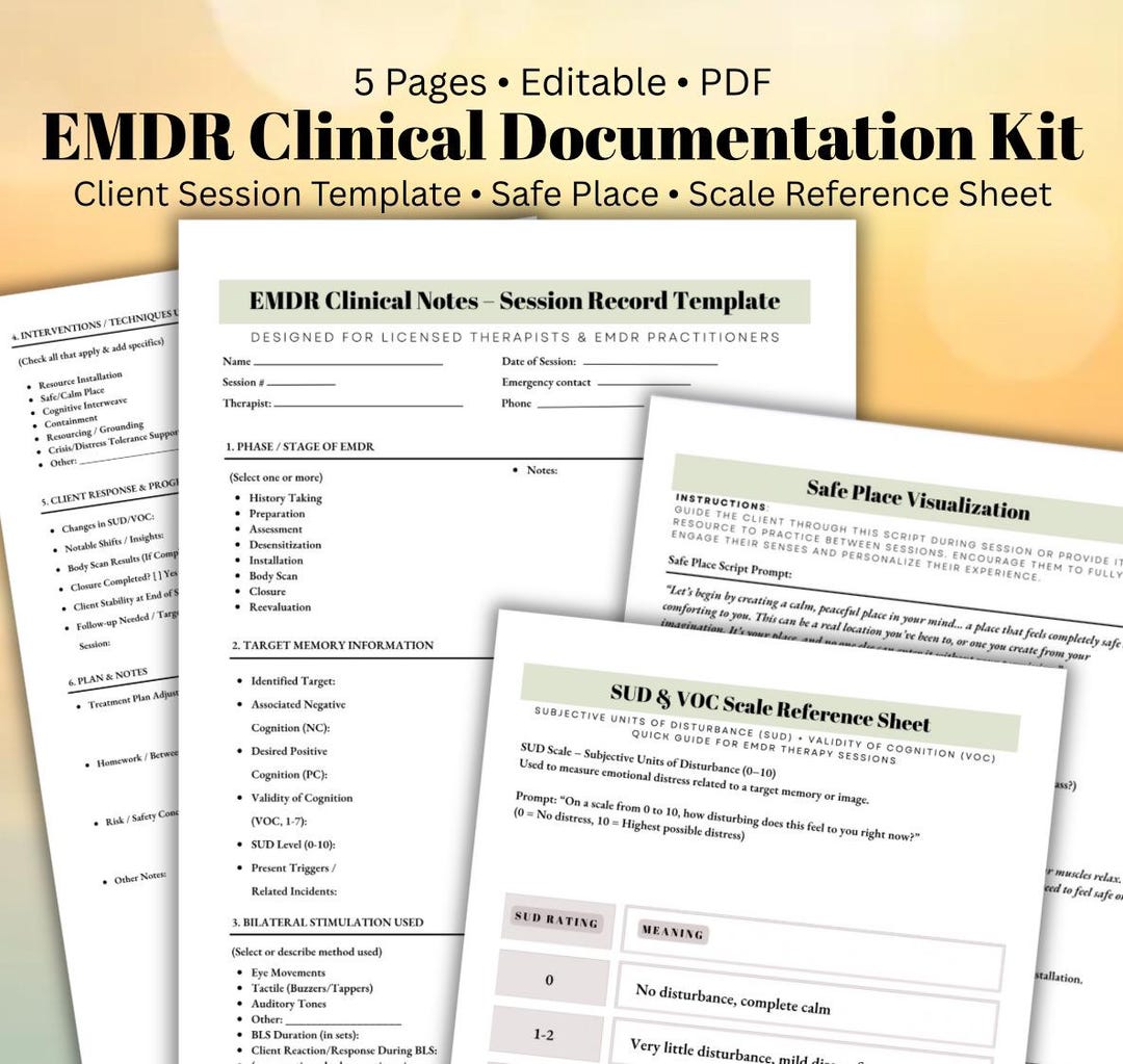EMDR Clinical Documentation Set for Therapists Session Template Safe ...