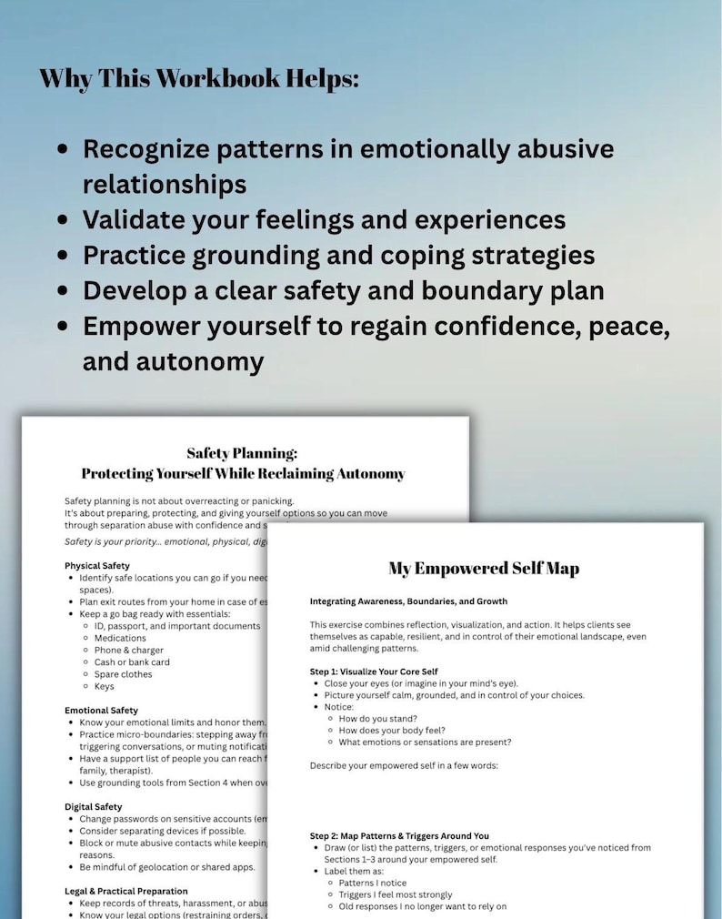 Separation Abuse Worksheet Emotional Healing, Boundary Setting & Coping ...
