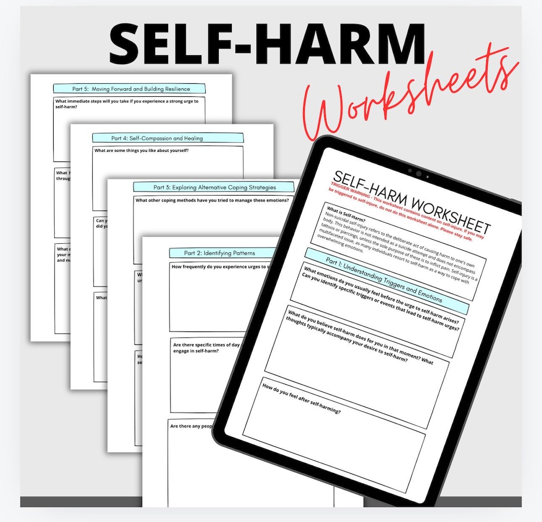 Self Harm Worksheet Self Injury Support Materials Coping Strategies ...